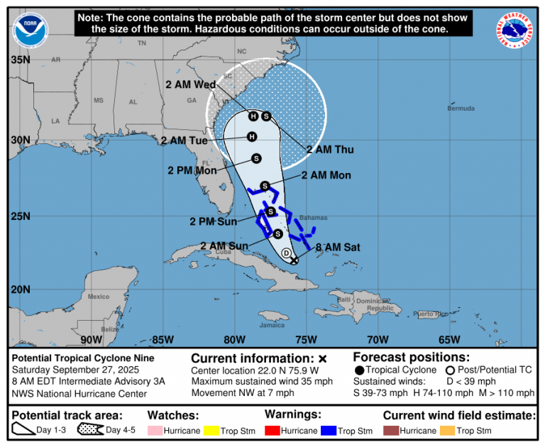 Potential Tropical Cyclone Nine – UPDATE #1 – 9/27/25 – UF Emergency ...